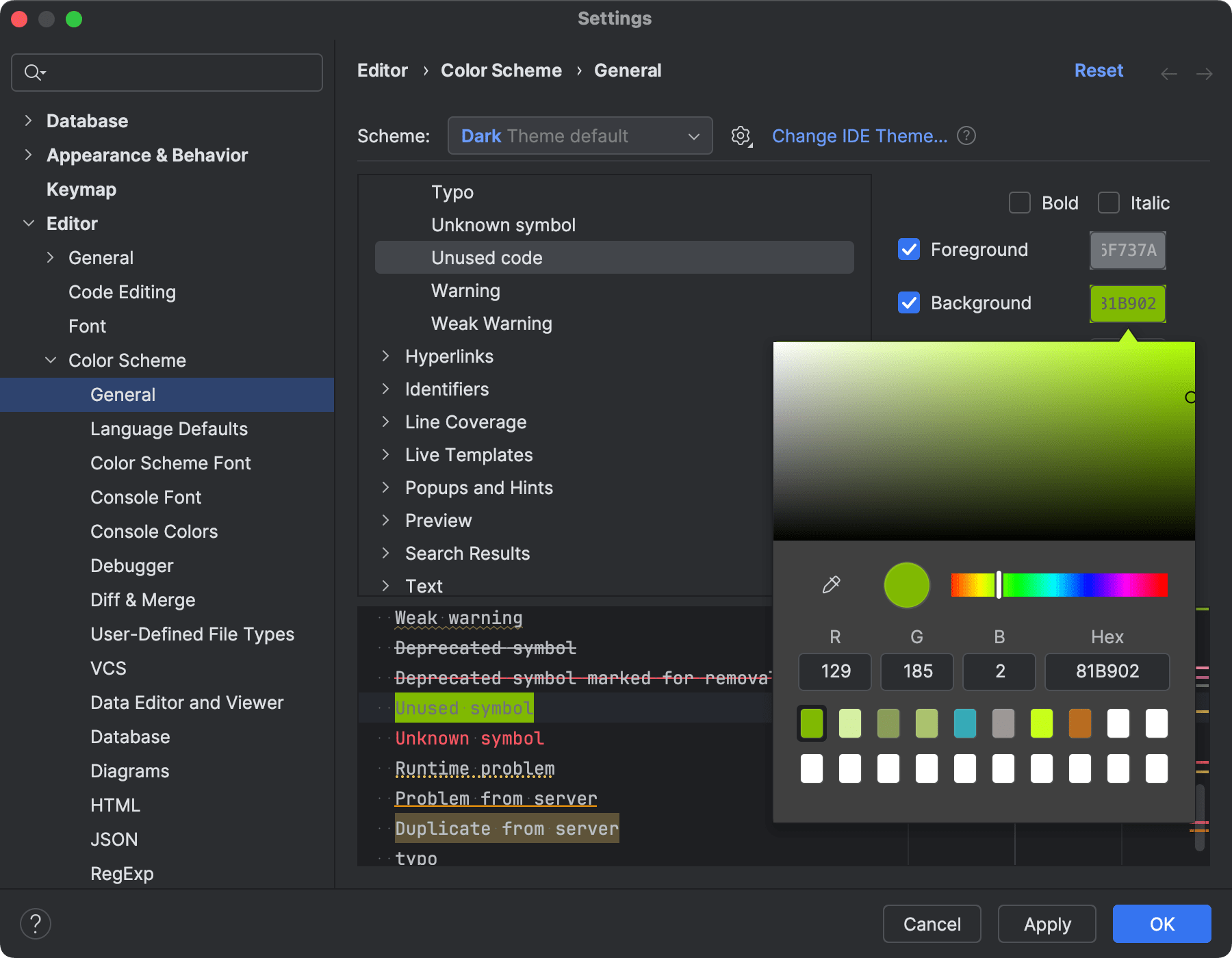Colors and fonts | DataGrip Documentation