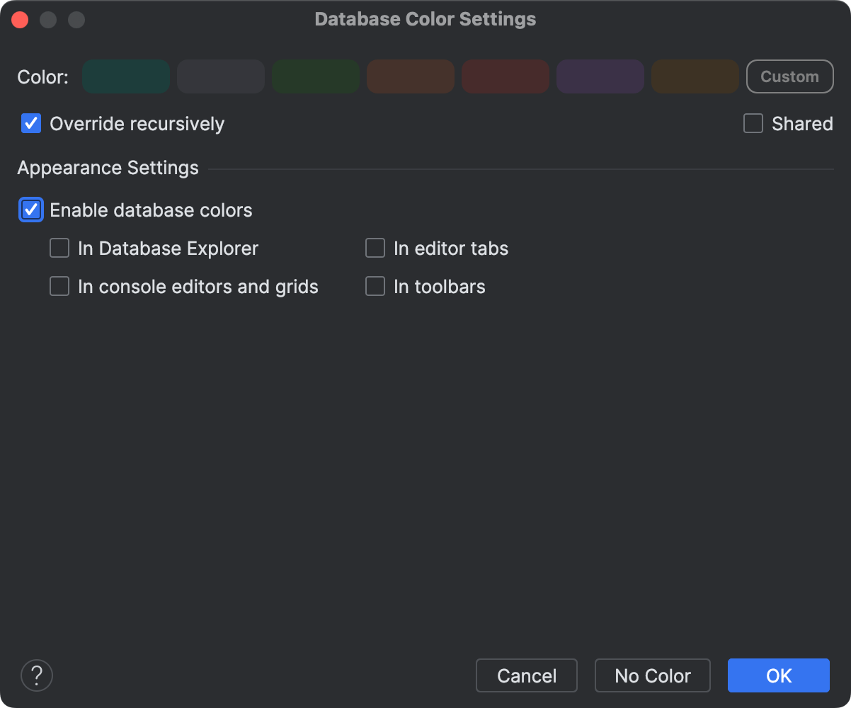 Database Color Settings dialog | DataGrip Documentation
