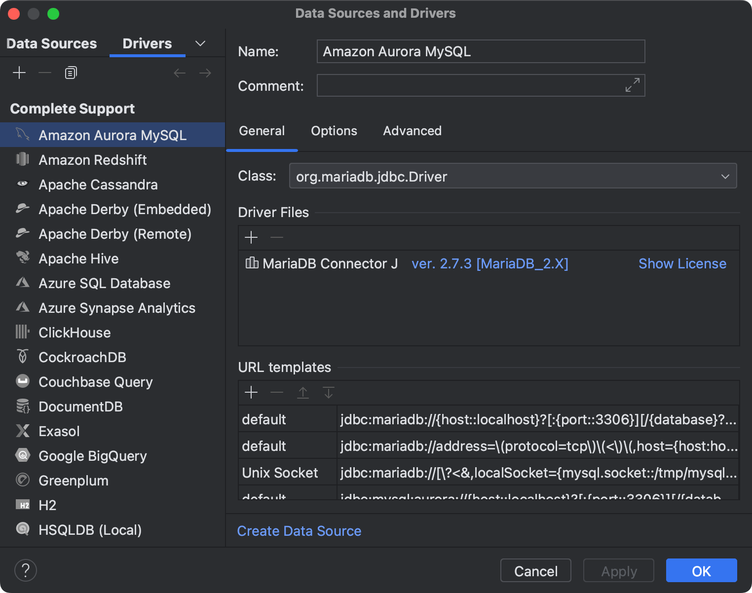 Databases with basic support | IntelliJ IDEA Documentation