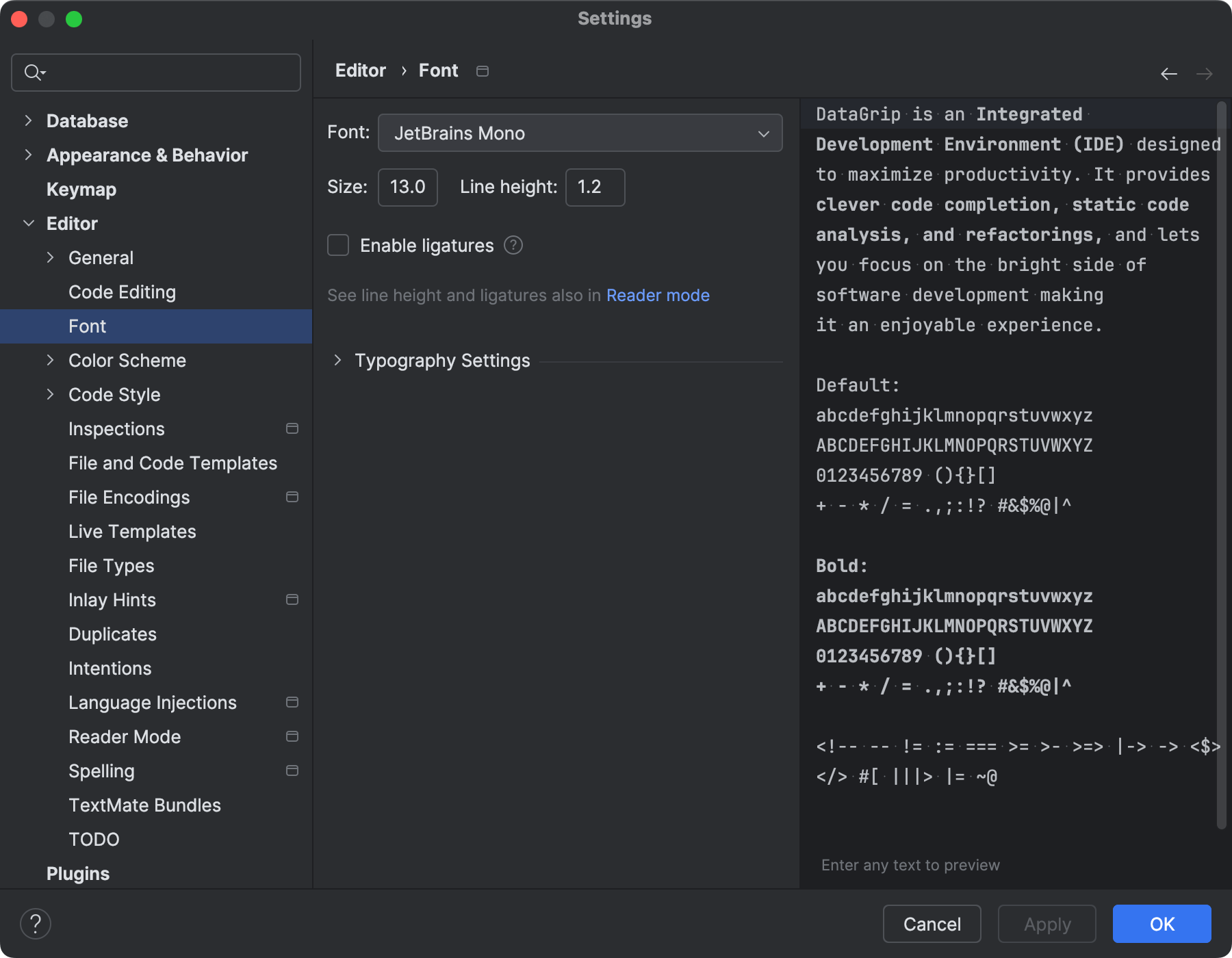 Colors and fonts | DataGrip Documentation