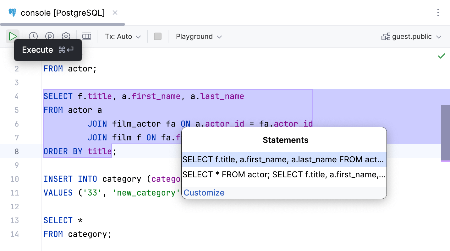 Query Execution IntelliJ IDEA Documentation