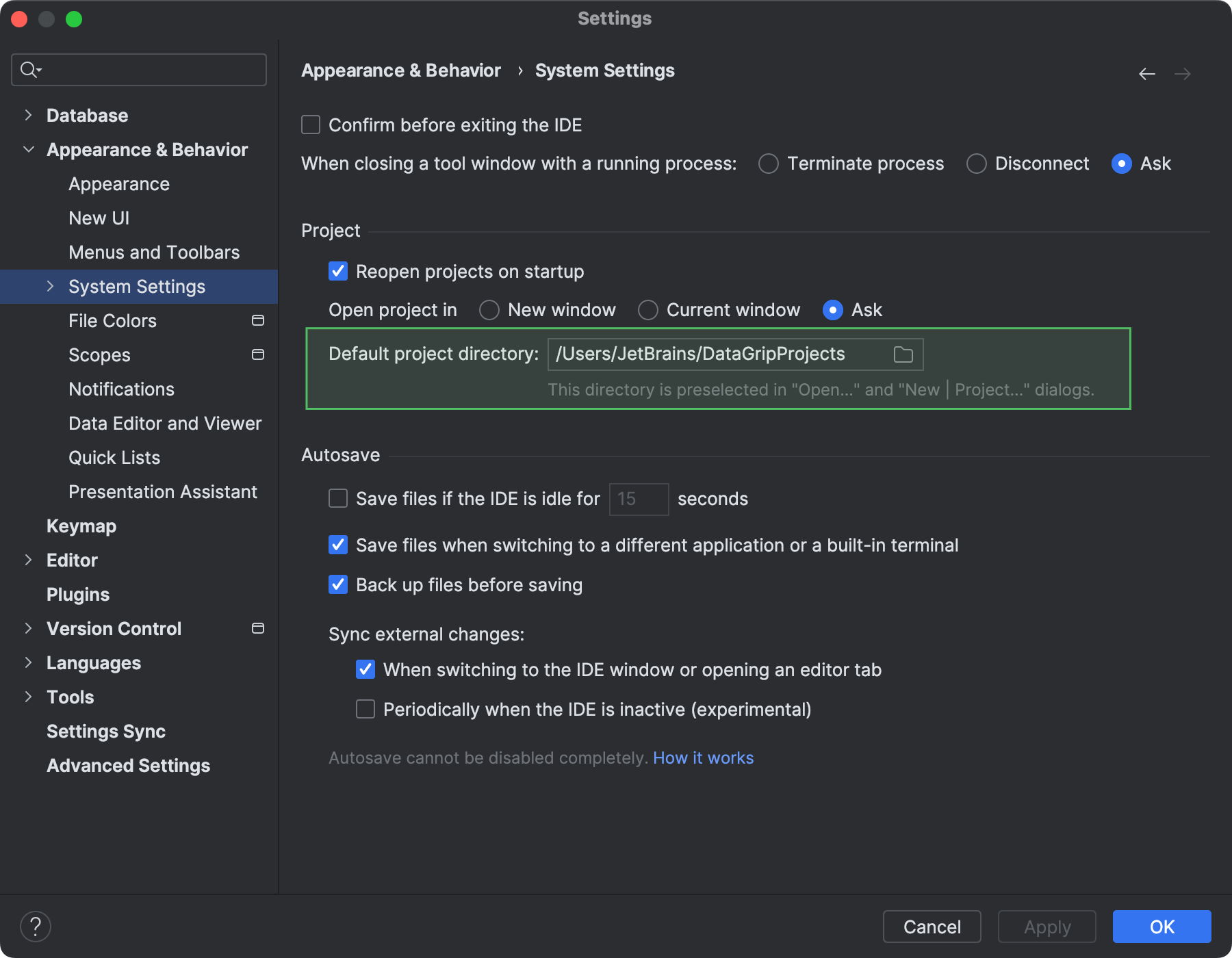 Directories used by the IDE | DataGrip Documentation