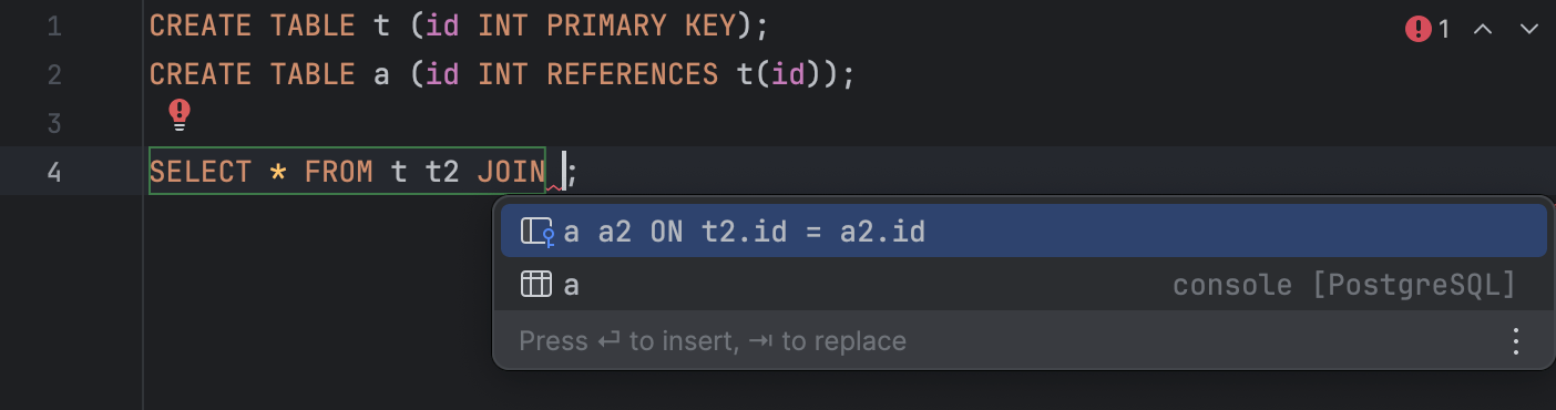 Code completion | DataGrip Documentation