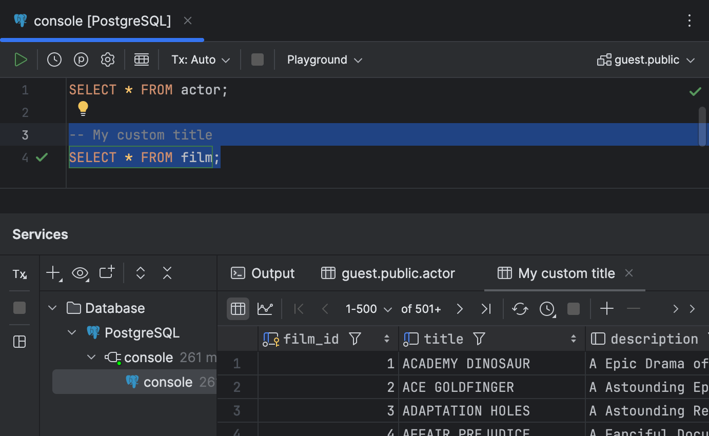 Query results | PyCharm Documentation