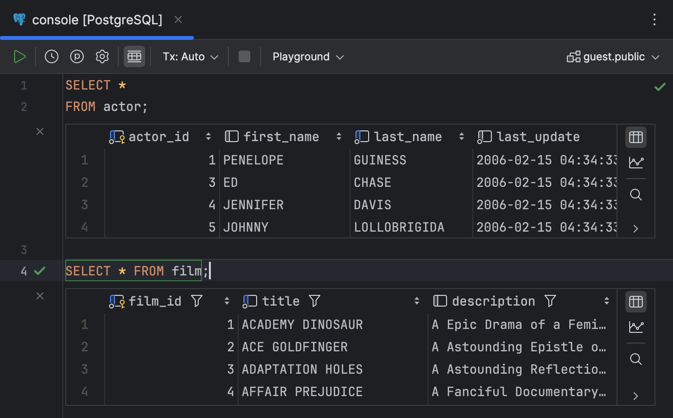 Query results | IntelliJ IDEA Documentation