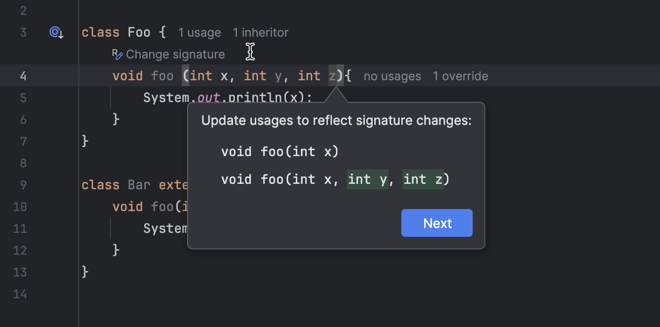 Change signature | IntelliJ IDEA Documentation