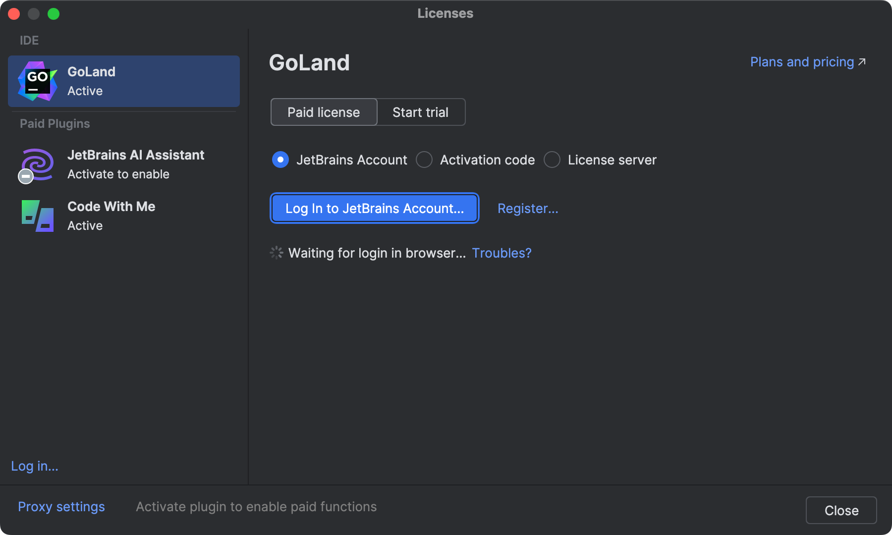 Register GoLand | GoLand Documentation