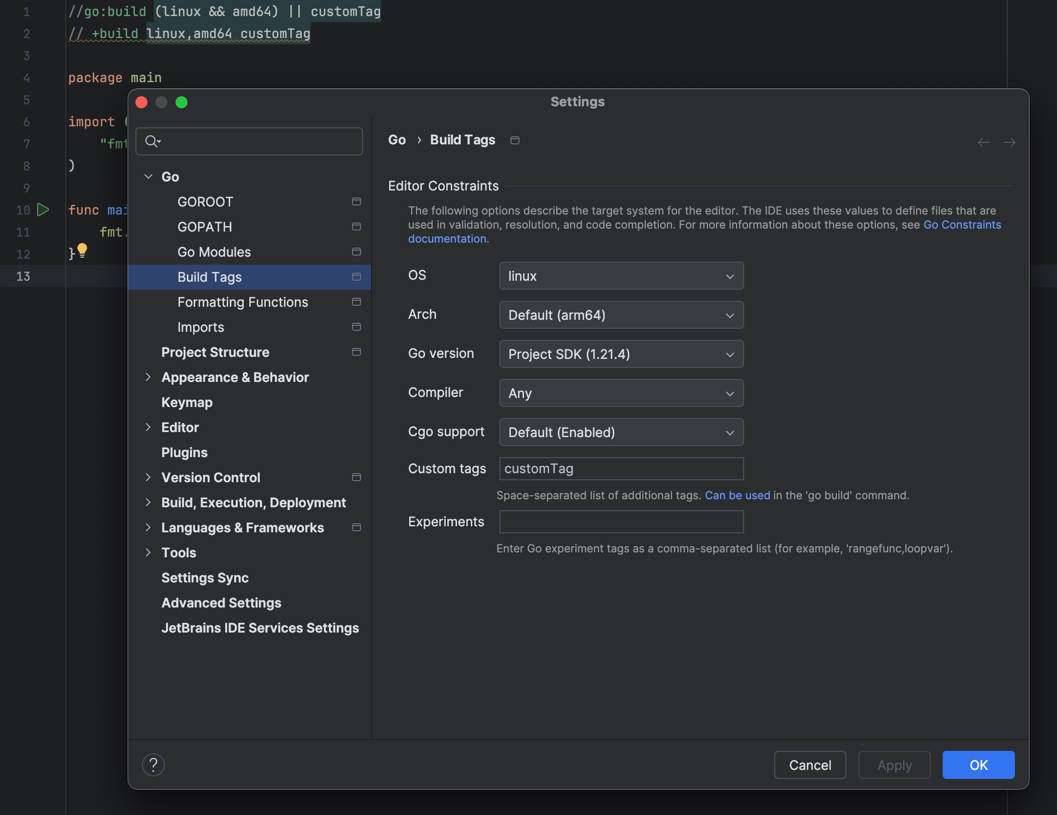 Build constraints and vendoring | GoLand Documentation