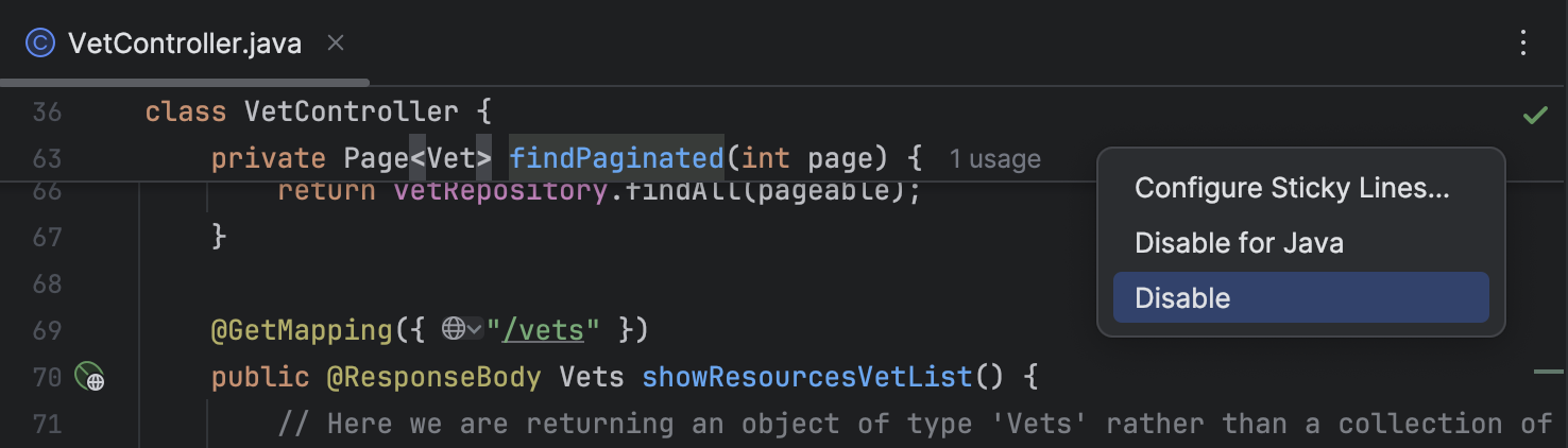 Sticky lines | IntelliJ IDEA Documentation