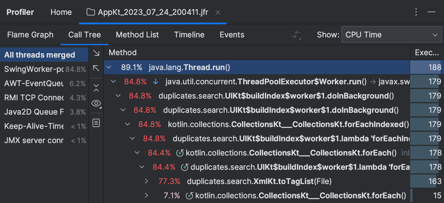 Read the profiler snapshot | IntelliJ IDEA Documentation
