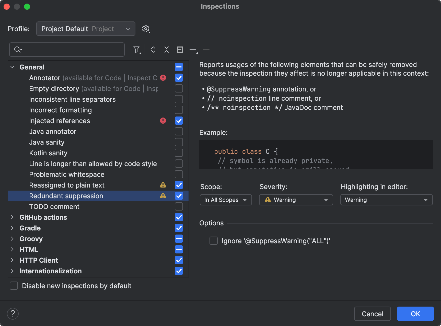 Code Inspections Intellij Idea Documentation