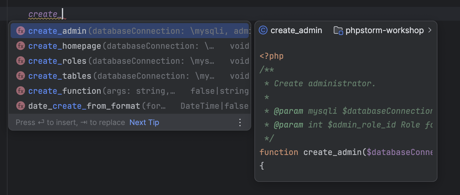 Code completion | PhpStorm Documentation