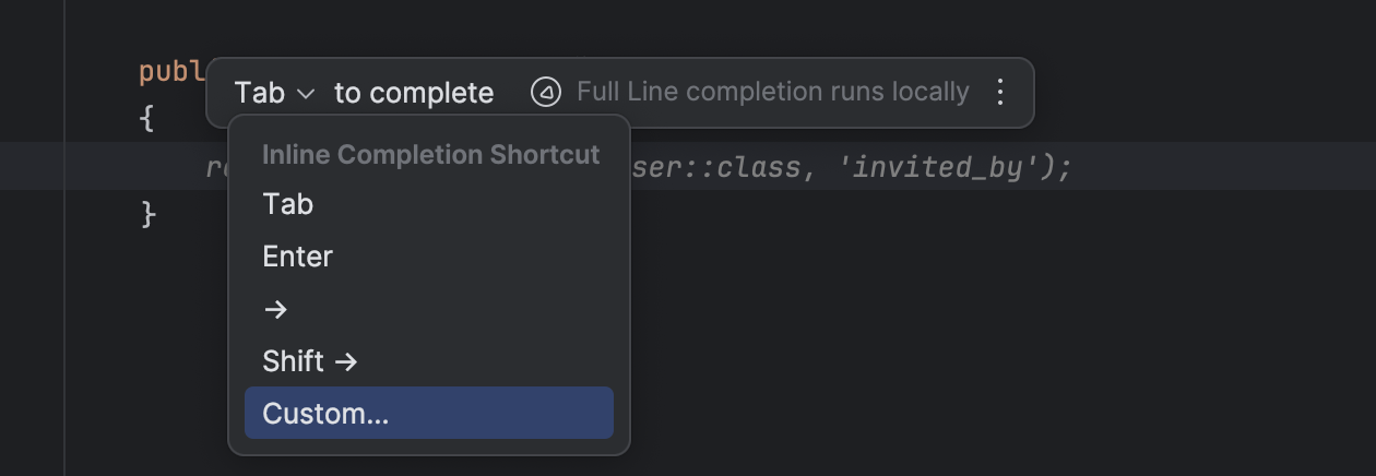 Full Line code completion | PhpStorm Documentation