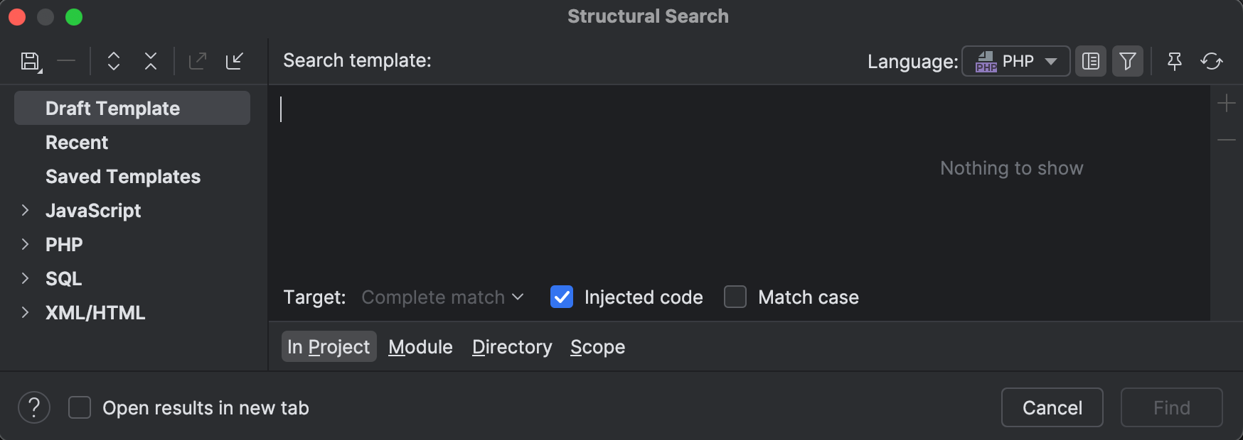 Structural search and replace | PhpStorm Documentation