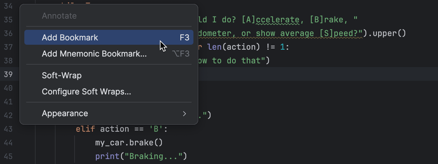 Bookmarks | PyCharm Documentation