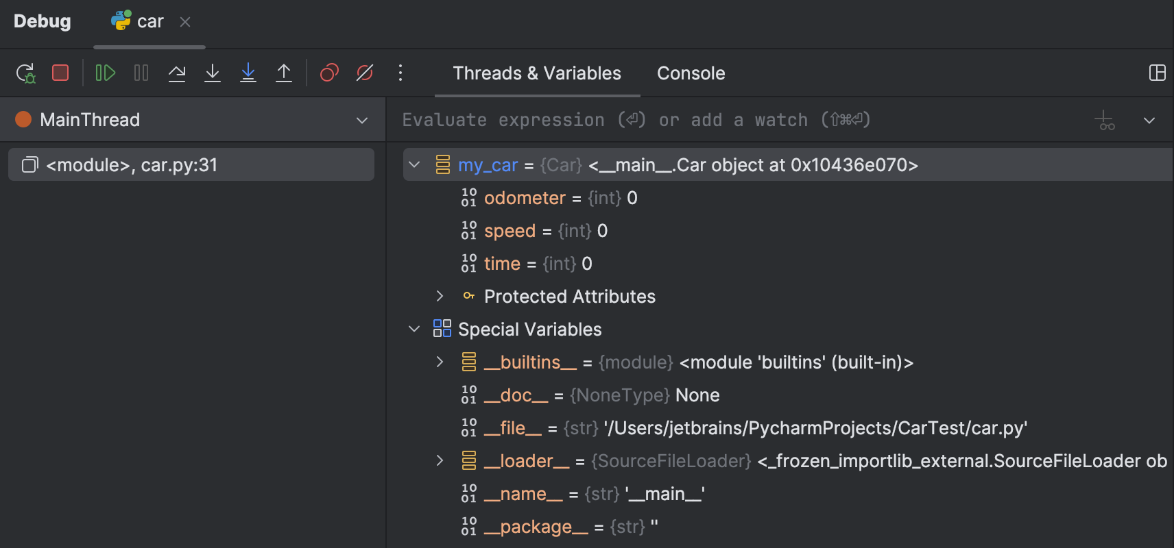 Examine suspended program | PyCharm Documentation