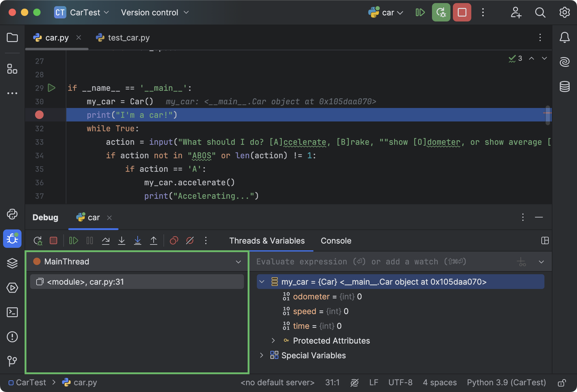 Examine suspended program | PyCharm Documentation