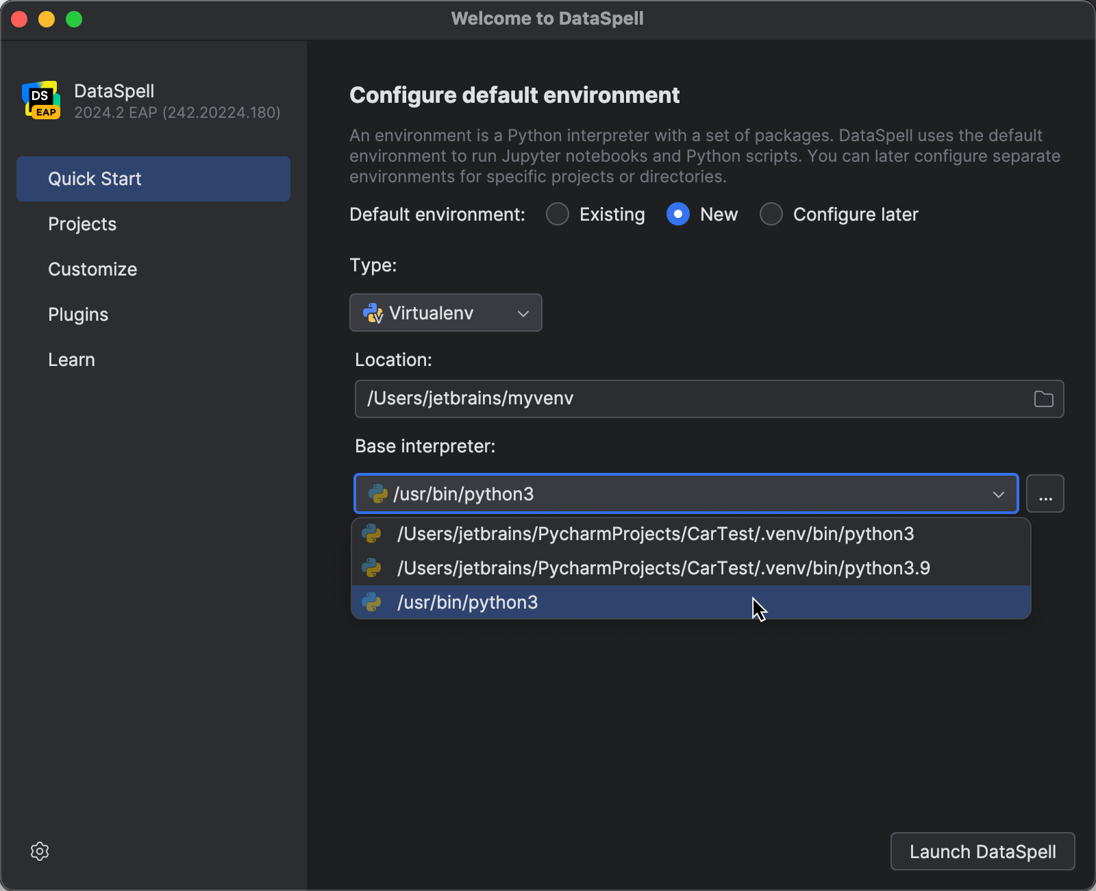 Run DataSpell for the first time | DataSpell Documentation