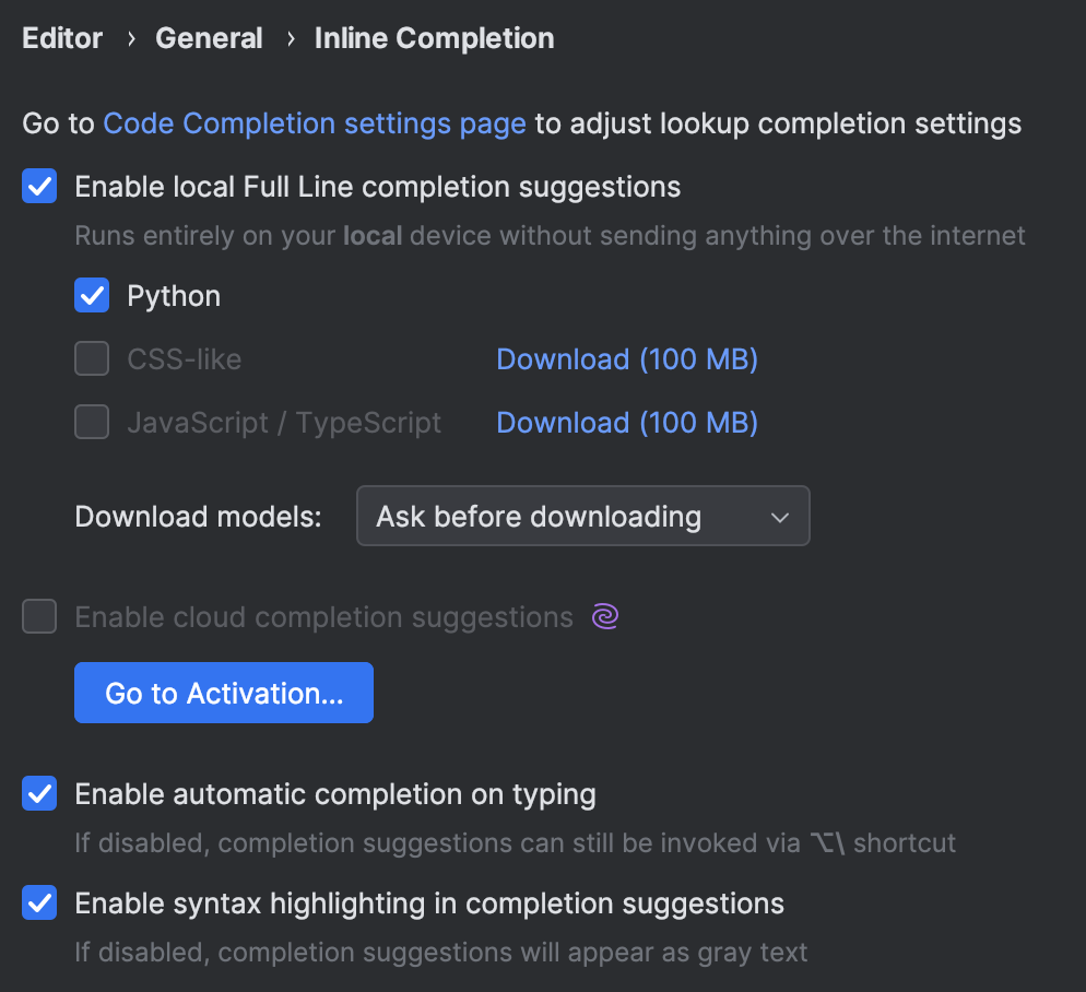 Full Line code completion | PyCharm Documentation