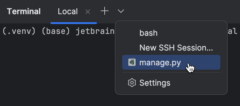 Run tasks of manage.py | PyCharm Documentation