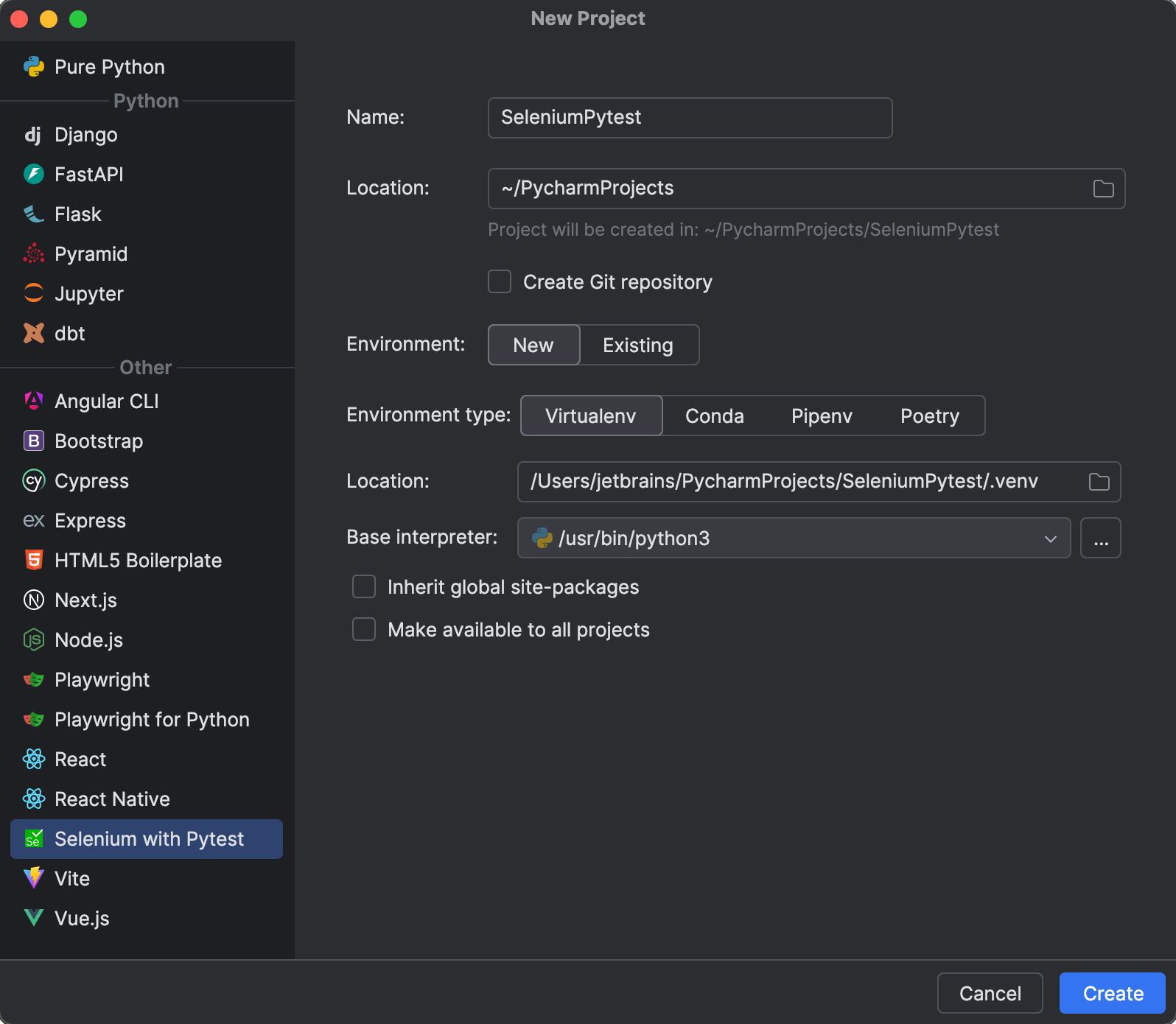 Selenium | PyCharm Documentation