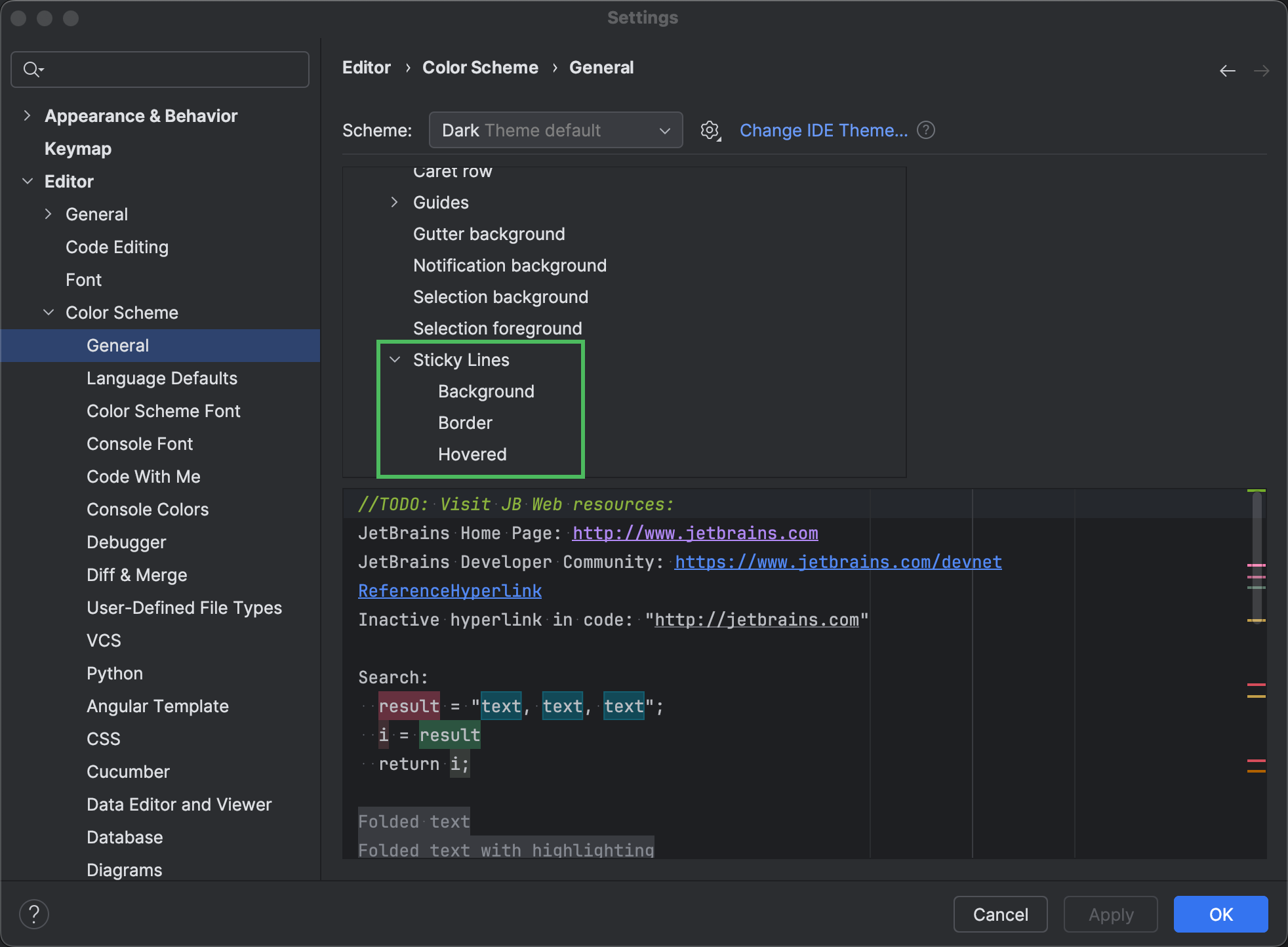 Sticky lines | PyCharm Documentation