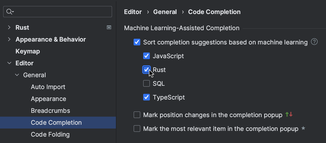 Code completion | RustRover Documentation