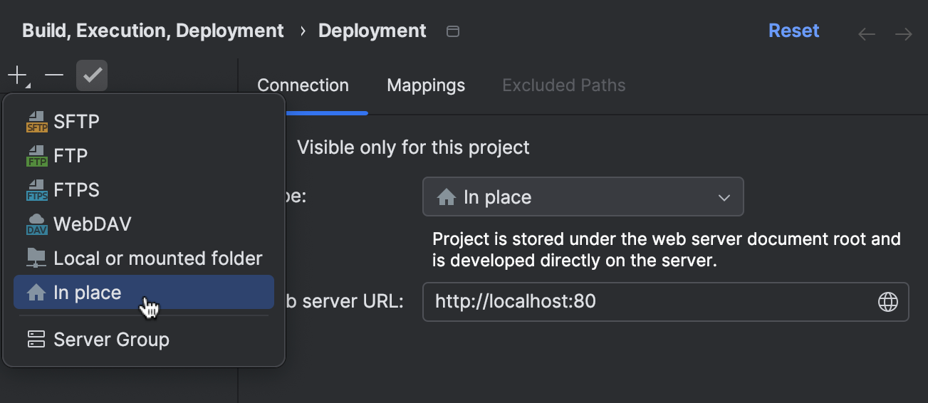Create an in-place server configuration | PyCharm Documentation