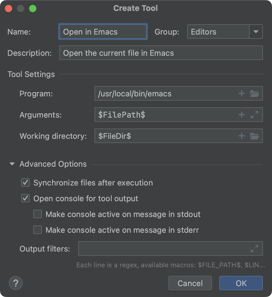 External tools settings | IntelliJ IDEA Documentation