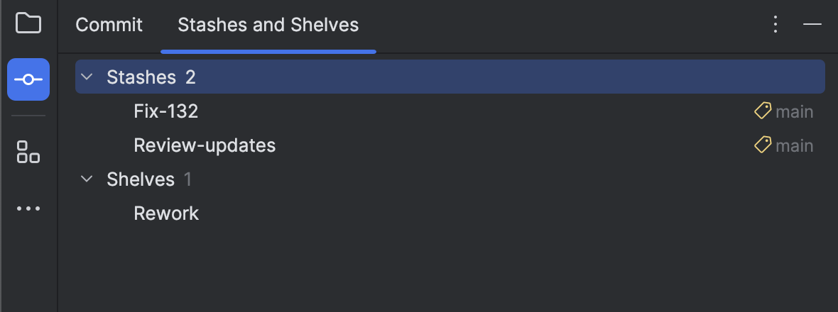 Shelve or stash changes | PyCharm Documentation