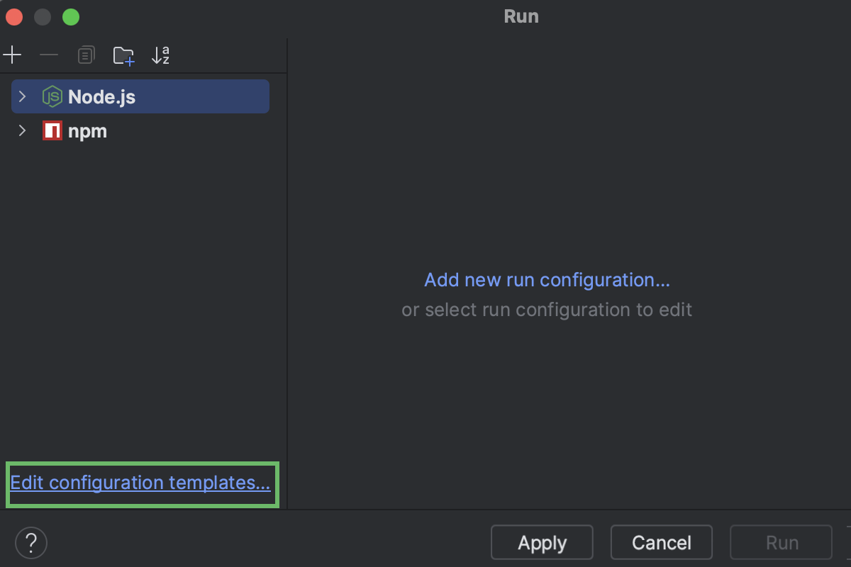 Run/debug configurations | WebStorm Documentation