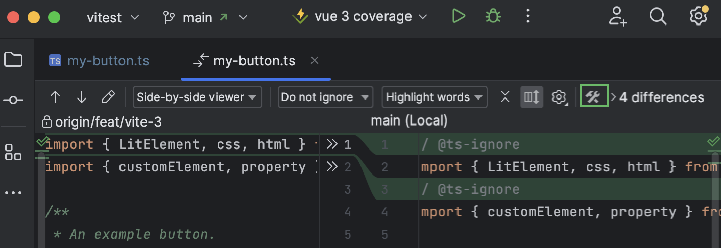 Compare files, folders, and text sources | WebStorm Documentation