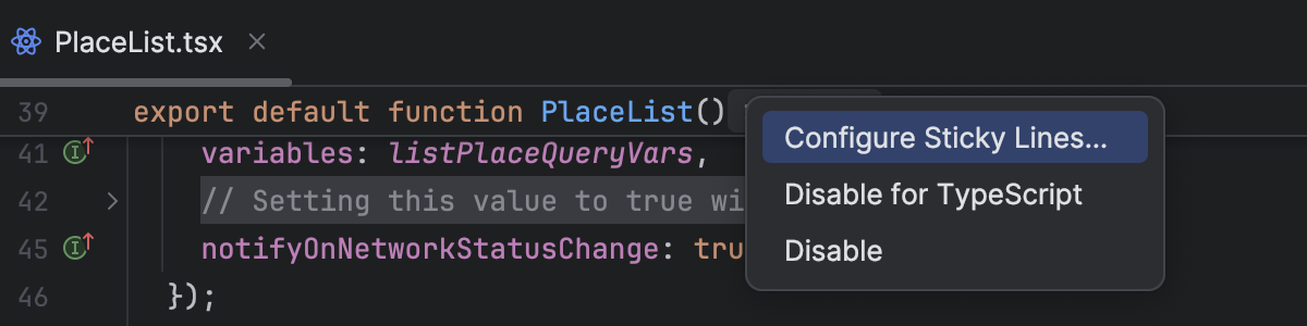 Sticky lines | WebStorm Documentation