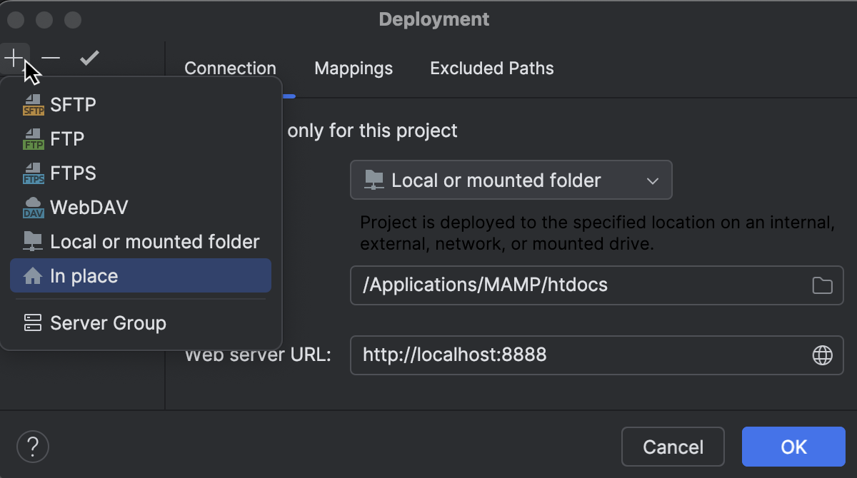 Create an in-place server configuration | WebStorm Documentation