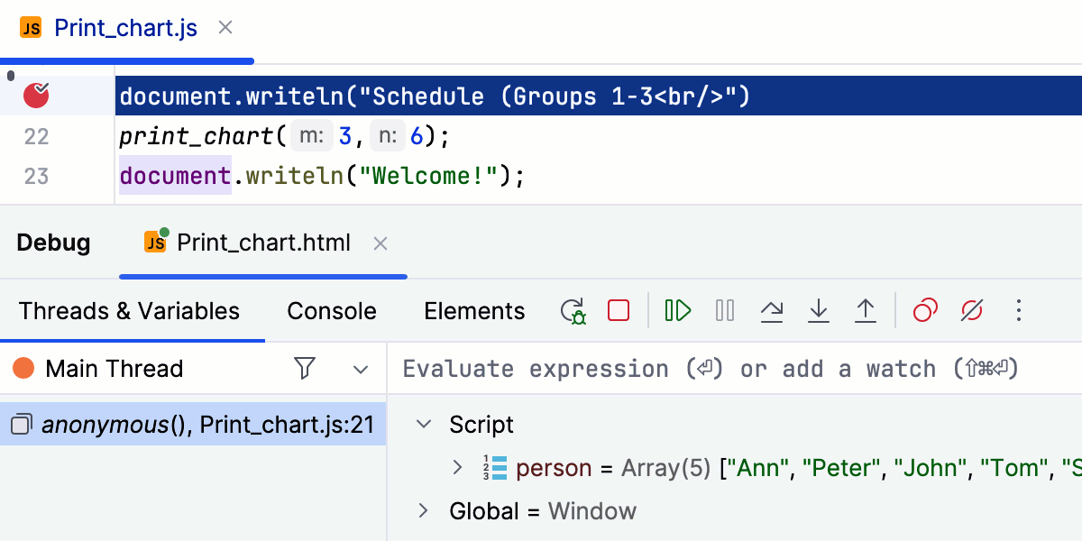 Step through the program | WebStorm Documentation