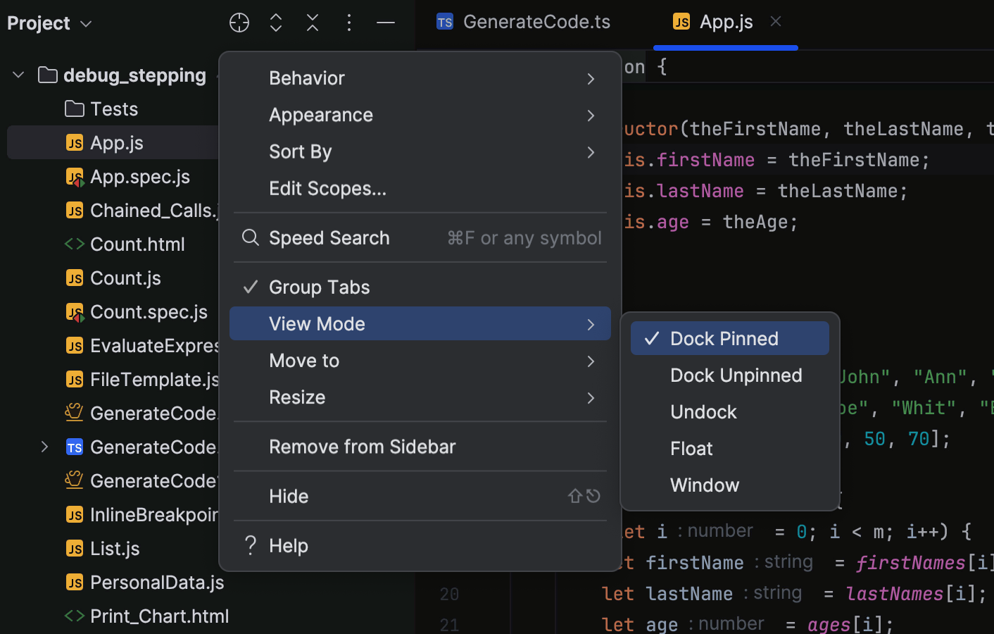Tool window view modes | WebStorm Documentation