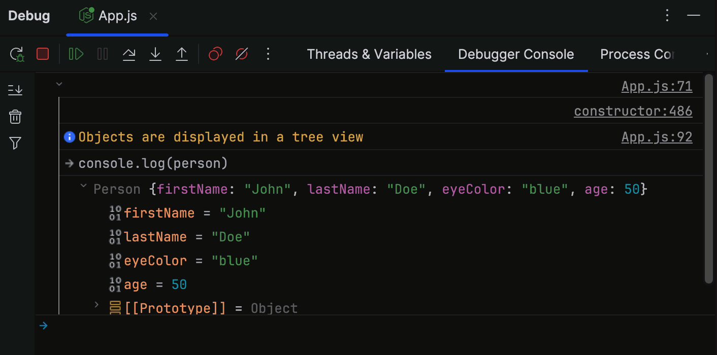 Using interactive Debugger Console | WebStorm Documentation