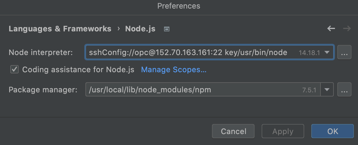 Node.js via SSH | IntelliJ IDEA Documentation