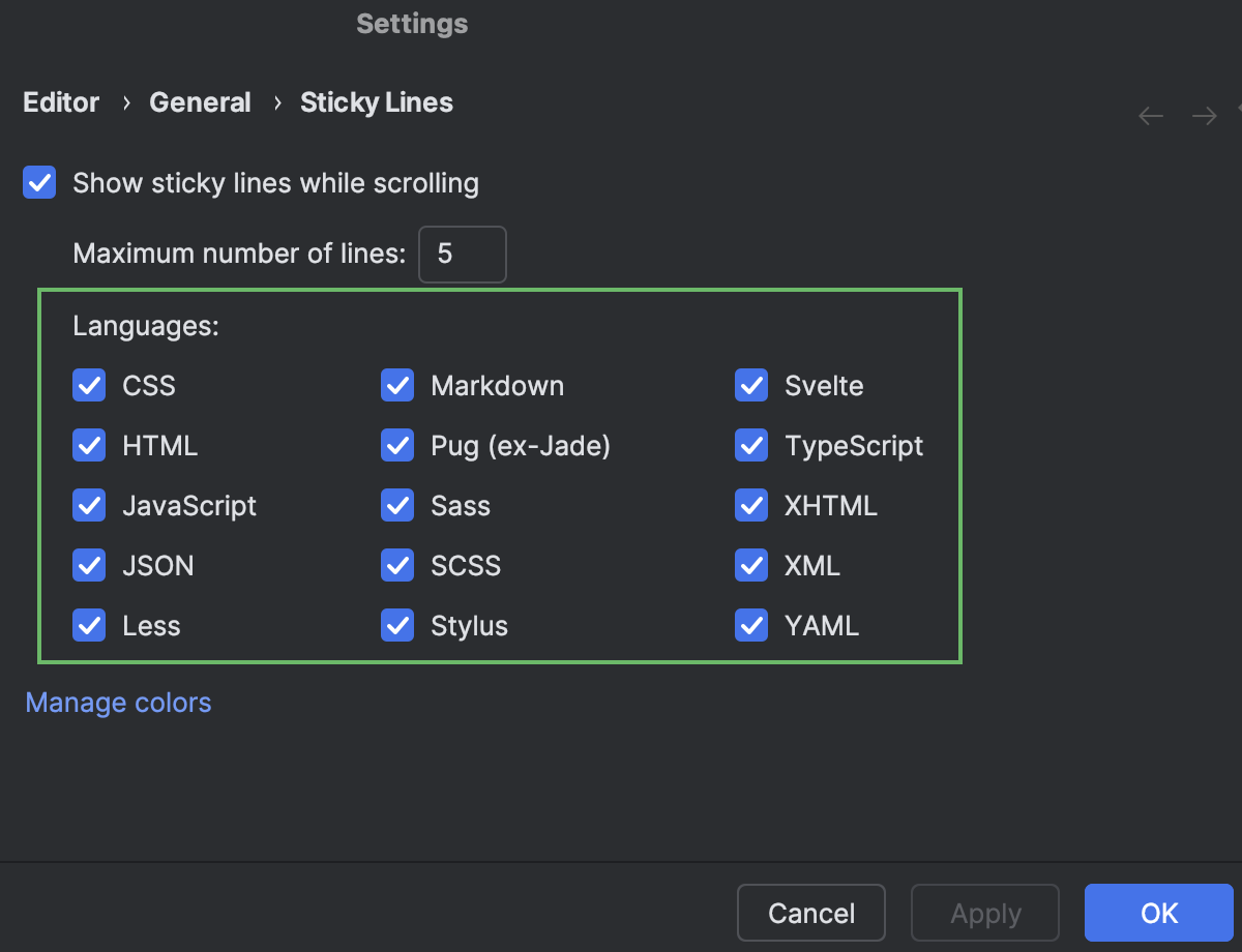 Sticky lines | WebStorm Documentation