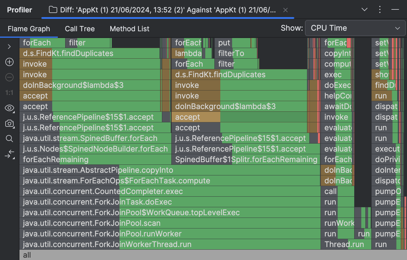 Compare profiler snapshots | IntelliJ IDEA Documentation