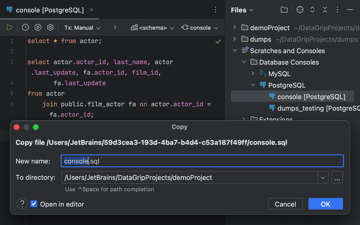 Query consoles | DataGrip Documentation