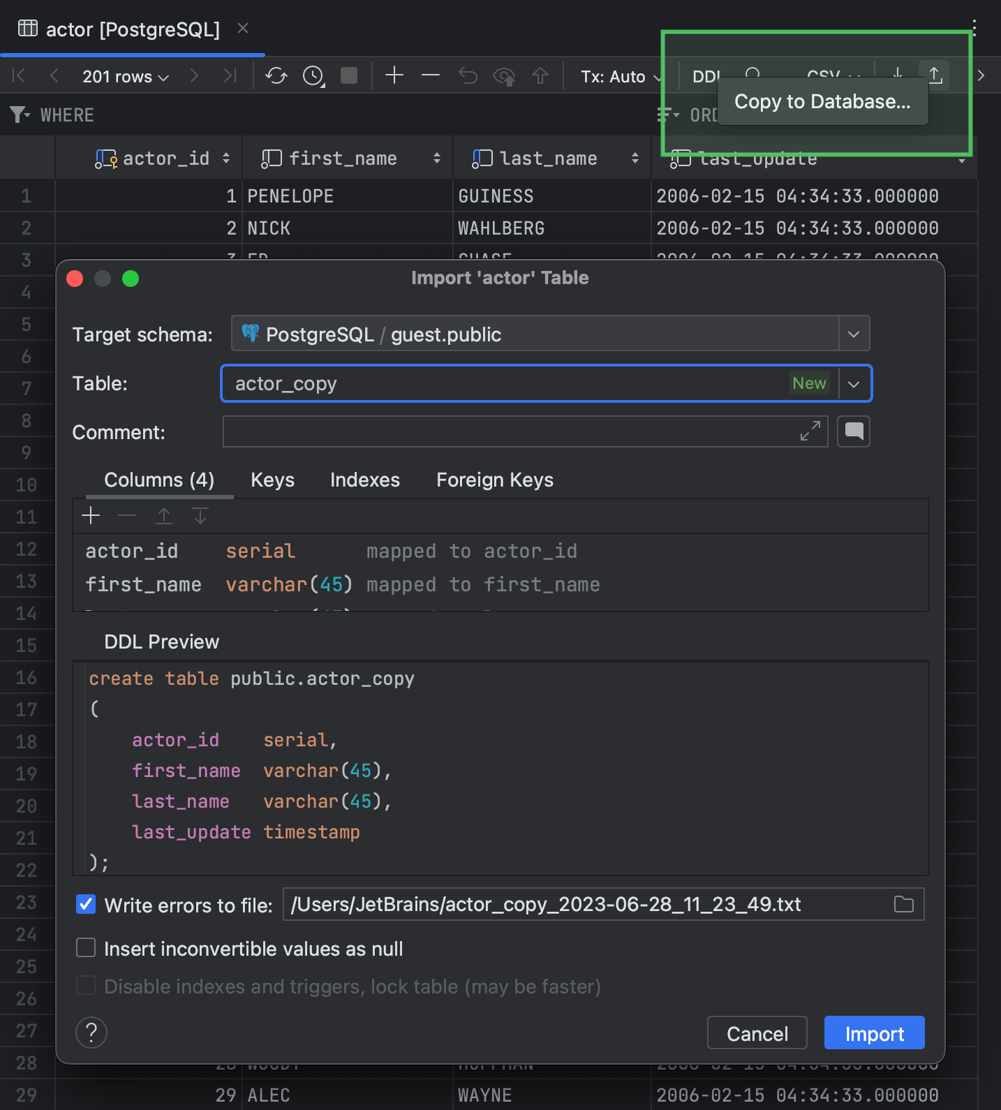 Tables | PyCharm Documentation