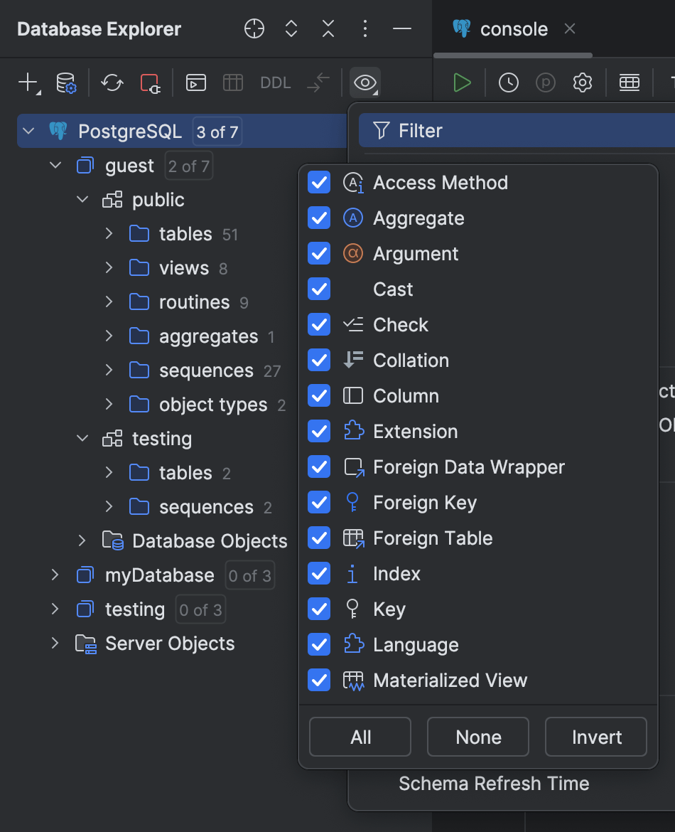 Cannot find a database object in Database Explorer | DataGrip Documentation