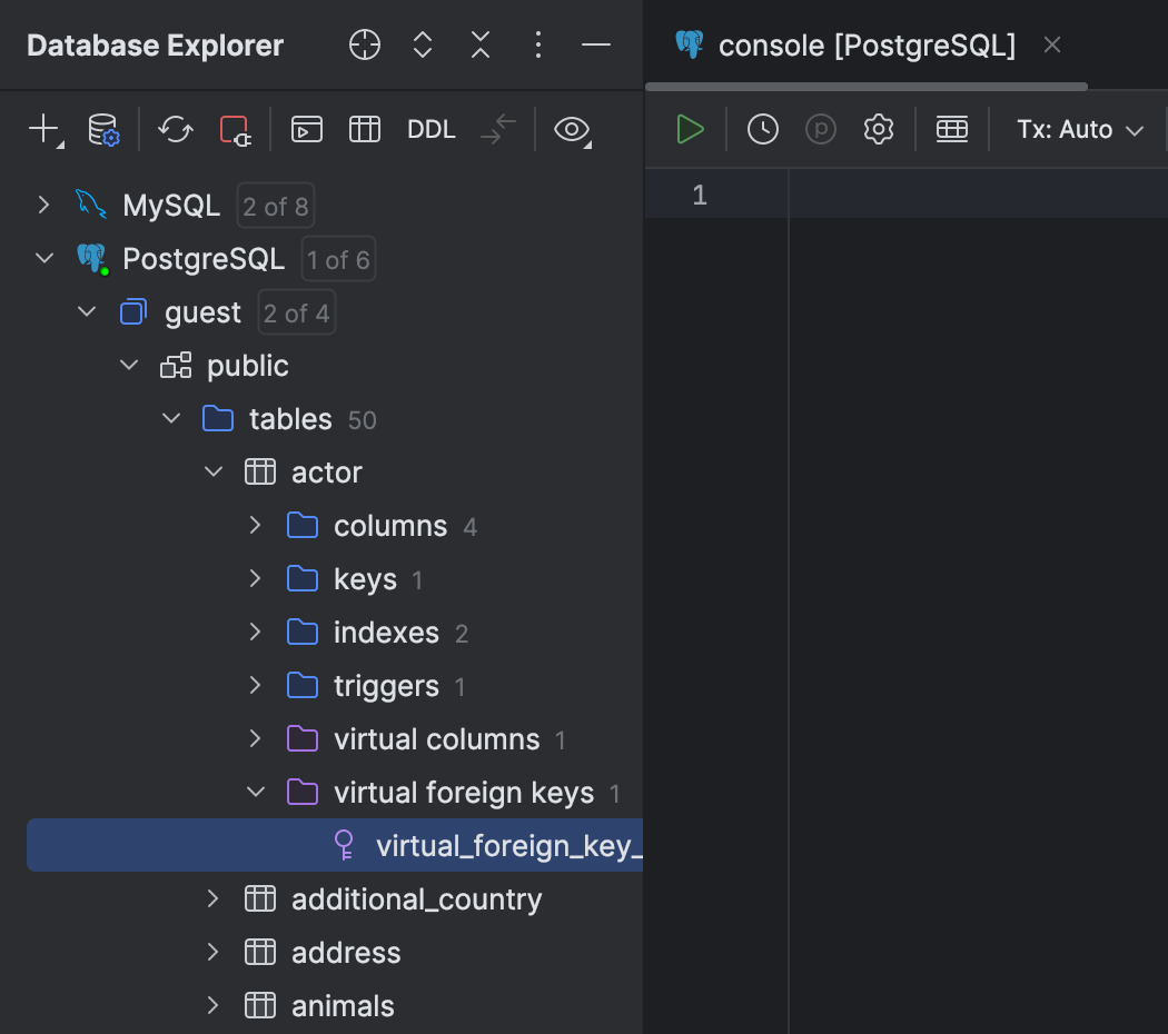 Virtual foreign keys | DataGrip Documentation