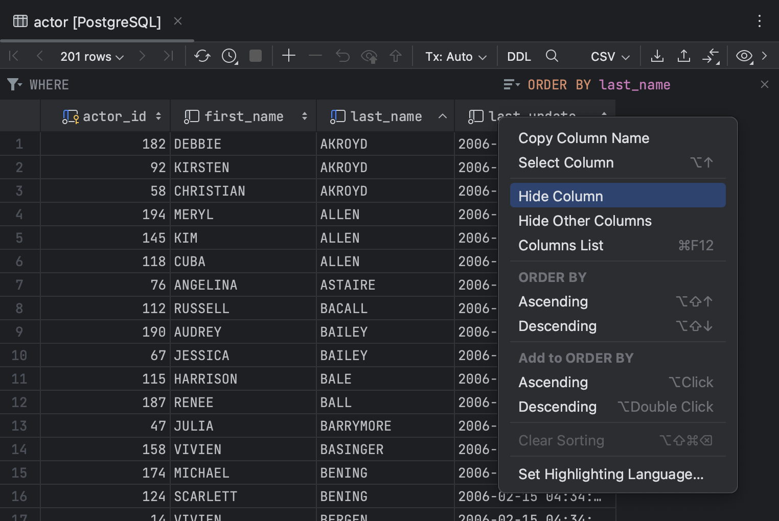 Columns | IntelliJ IDEA Documentation