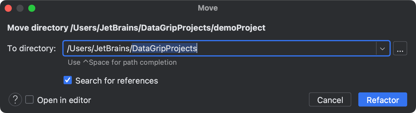 Create, open, move, and close projects | DataGrip Documentation