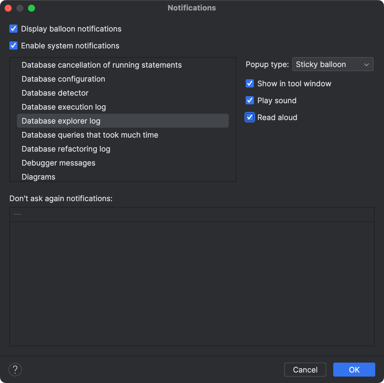 Notifications | DataGrip Documentation