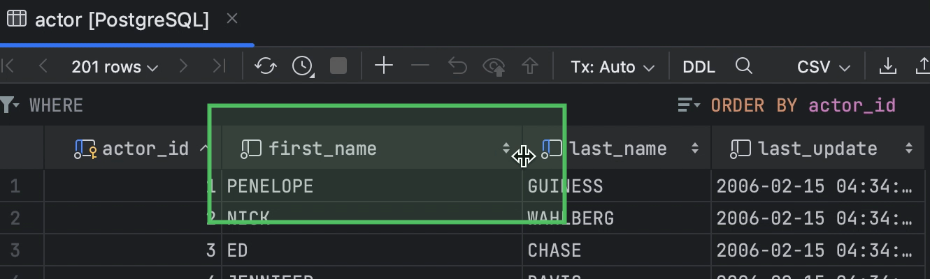 Columns | DataGrip Documentation