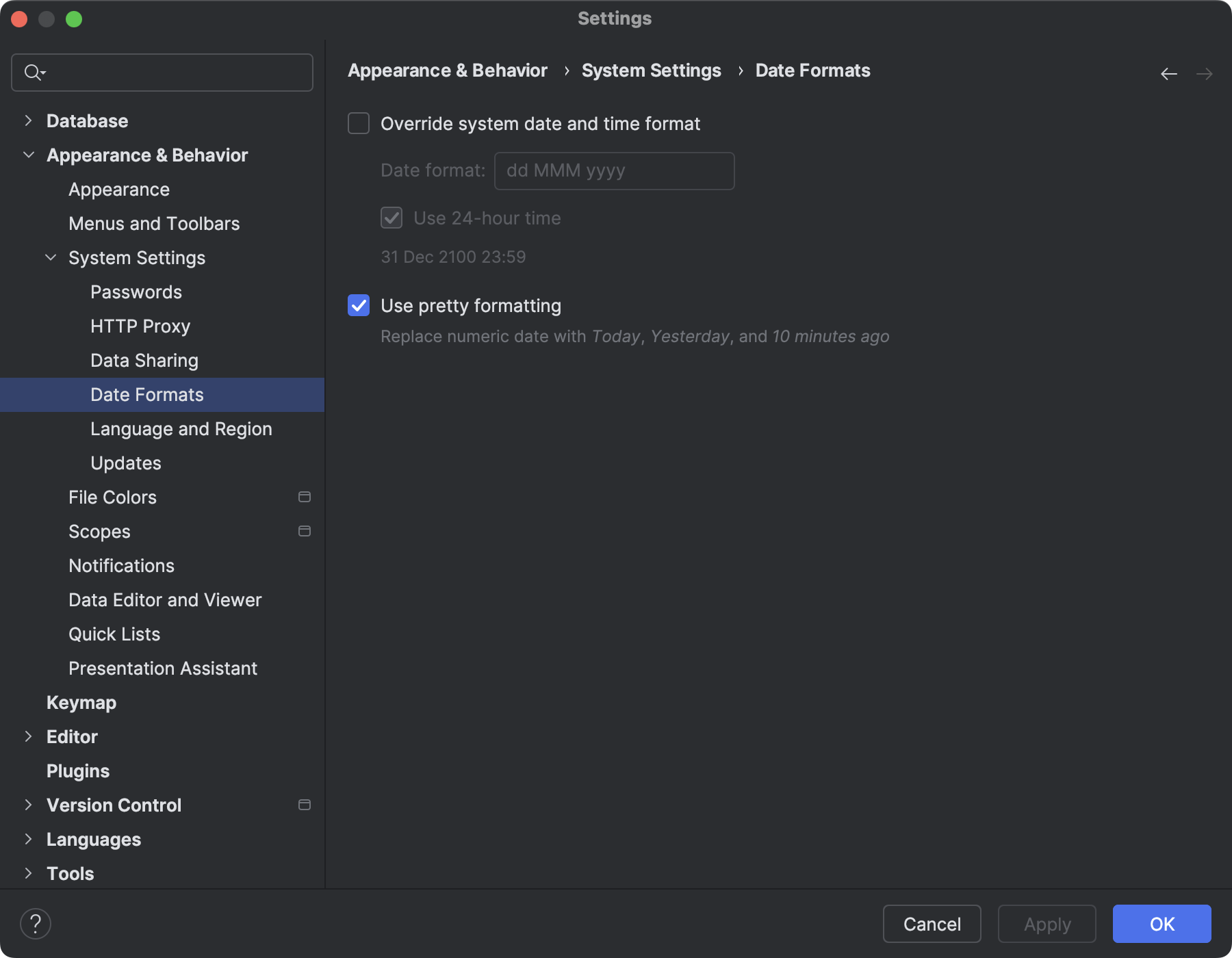 Date Formats Settings Datagrip Documentation
