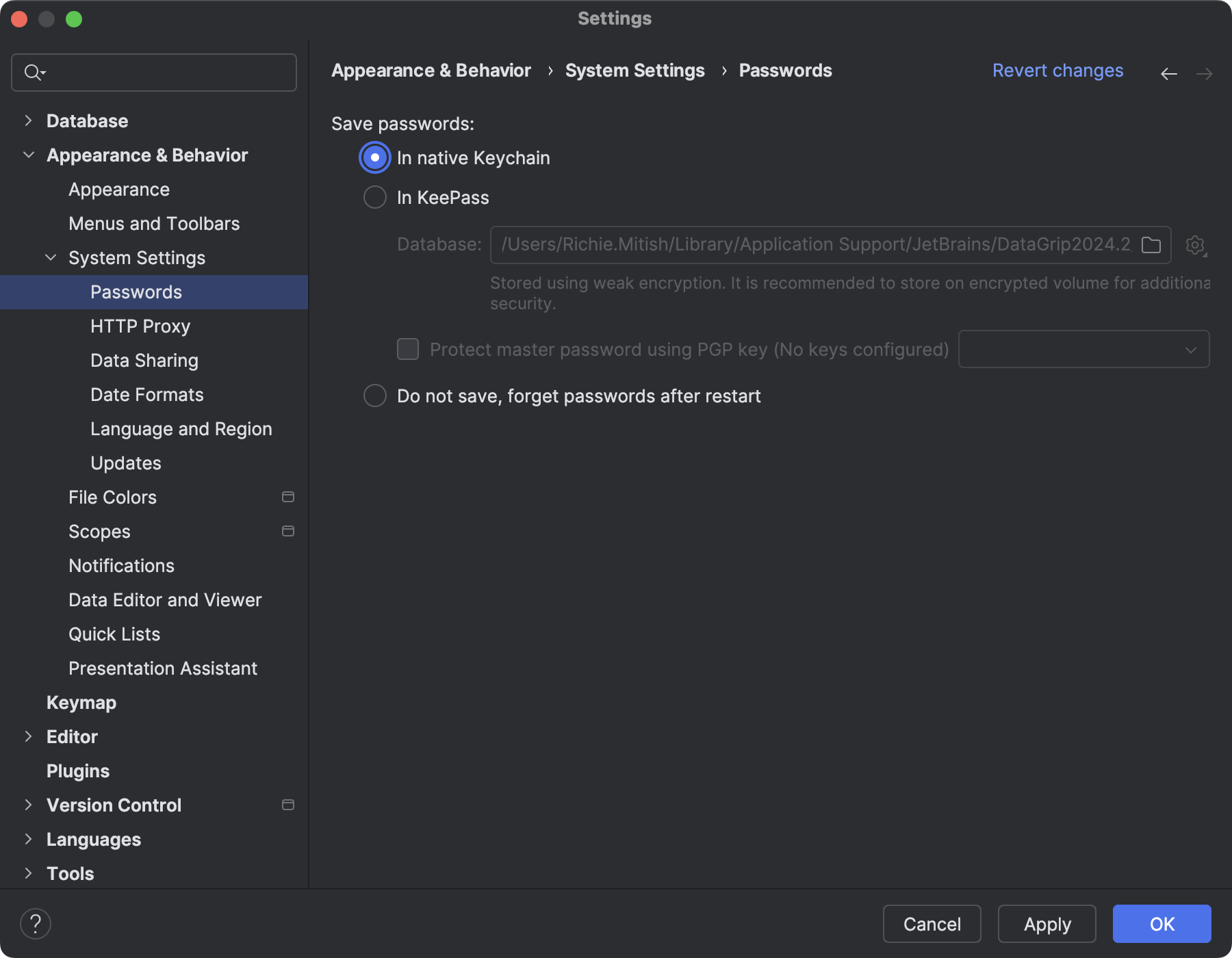 Passwords | DataGrip Documentation